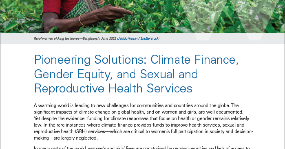 Pioneering Solutions: Climate Finance, Gender Equity, and Sexual and Reproductive Health ...